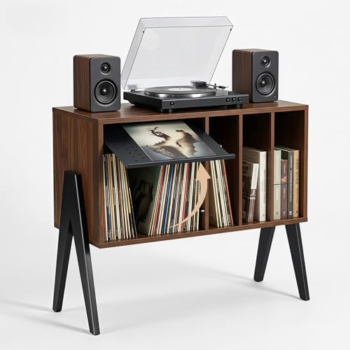Amazon.com: Record Player Stand with Vinyl Storage Cabinet, 32'' Mid ...