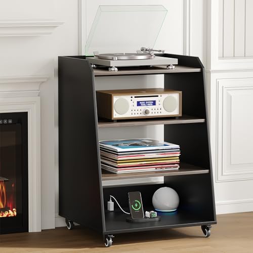 Amazon.com: Rresyet 22.1" 4-Tier AV Media Stand with Wheels, Wooden ...
