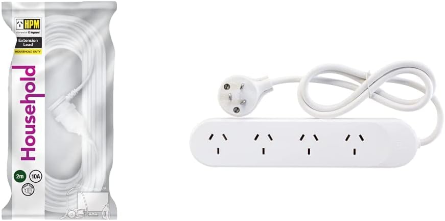HPM Household Duty Piggy Back Extension Lead White 2m & Standard 4 ...