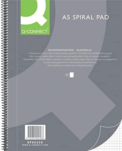 Q-Connect Blocco note a spirale, formato A5, a quadretti, 80 fogli, 160 ...