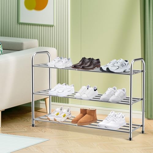 Amazon.com: Botion 3 Tier Expandable Shoe Rack for Closet, Stainless ...