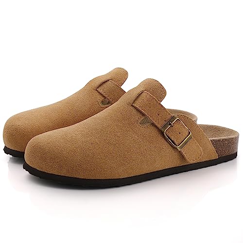 Snapklik.com : KIDMI Womens Suede Clogs Leather Mules Cork Footbed ...