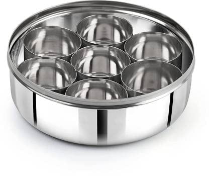 Buy Masala Dabba, Stainless Steel Masala Box, Kitchen Containers, 7 in ...