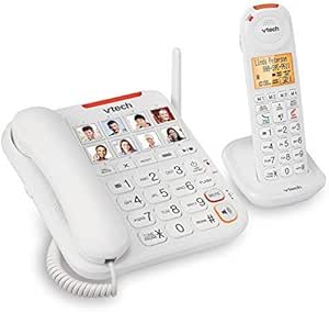 VTech SN5147 Amplified Corded/Cordless Senior Phone System with 90dB Extra-Loud Visual Ringer ...