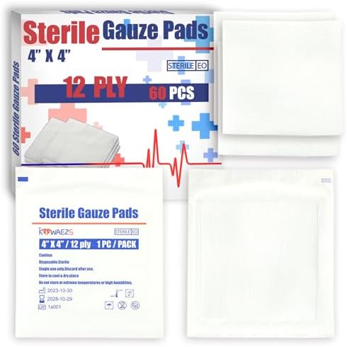Amazon.com: KIWAEZS 60 Pack Sterile 4x4 Large Gauze Pads - 12-ply Woven USP IV Thick Mesh for ...