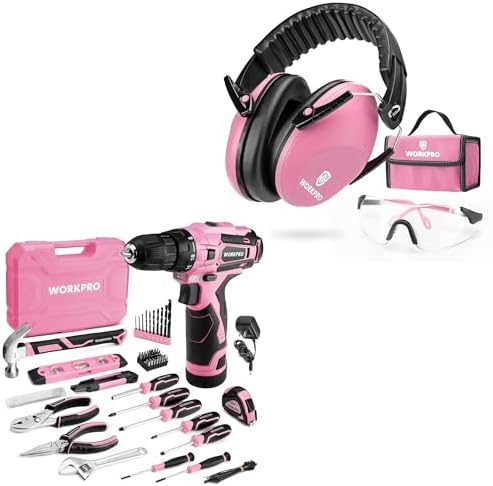 WORKPRO Pink Tool Set with Power Drill, WORKPRO Kids Ear Protection ...