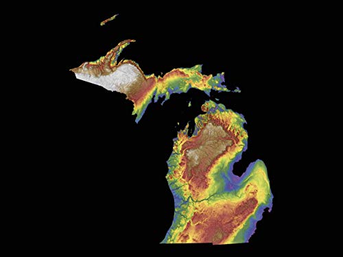 Amazon.com: Michigan Color Elevation Map Wall Art Poster Print ...