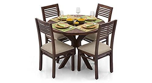 Buy 4 Seater Sheesham Teak Wood Round Dining Table 4 Seater with Chairs ...