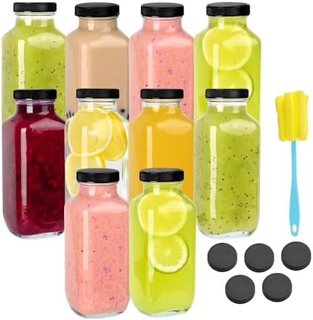 Amazon.com: Benestanti 10 Pack 16oz Glass Juice Bottles with Lids ...