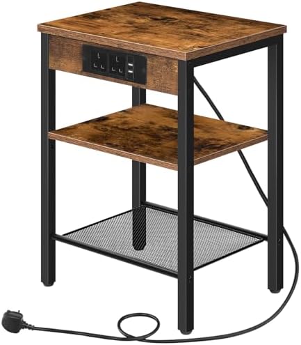 HOOBRO Side Table with Charging Station, Bedside Table with Charging ...