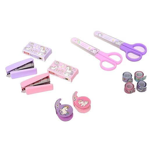 Rockjon 5 in 1 unicorn manual Set | Mini Stapler with Scissor | Washi Tape for Office, School ...