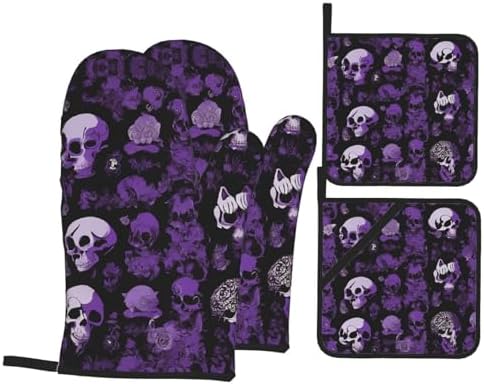 Amazon.com: Purple Black Goth Spooky Oven Mitts and Pot Holders Set of ...