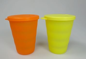 TUPPERWARE Gobelet Flash avec paille 330 ml jaune + 330 ml orange ...
