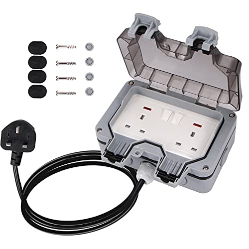 YUNYODA Outdoor Plug Extension Double Socket IP66 Waterproof with 3m ...