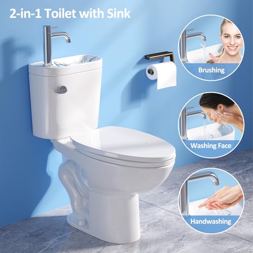 Simple Project Modern Elongated Toilet with Sink, 3-IN-1 Faucet Toilets ...