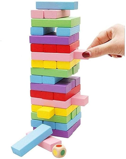Buy AMPAPA 54 Pcs 1 Dice Challenging Color Wooden Blocks Tumbling ...