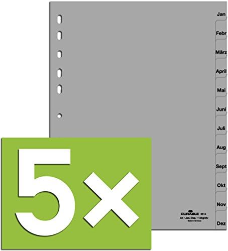 Durable Index for DIN A4, Full Coverage (Pack of 5, Grey, Jan-Dec ...