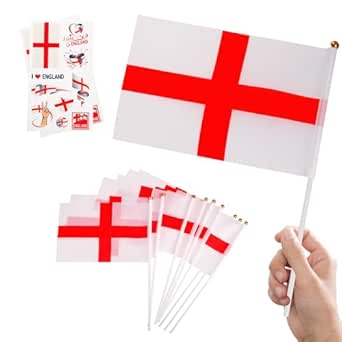10pcs Small England Flags on Sticks & 2pcs Temporary Tattoos, Mini St ...