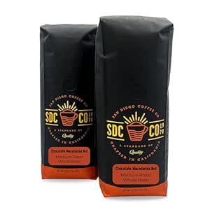 Amazon.com : San Diego Coffee Chocolate Macadamia Nut, Medium Roast, Whole Bean Coffee, 16-Ounce ...