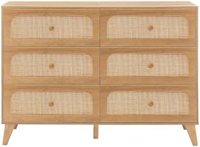 Amazon.com: GANLLY Rattan 6 Drawer Dresser for Bedroom, Natural Wood ...