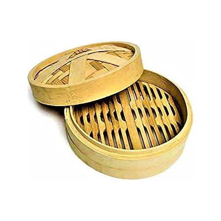 THW Bamboo Basket Dimsum Vegetable Dumpling Momo Steamer (Beige, 7 ...