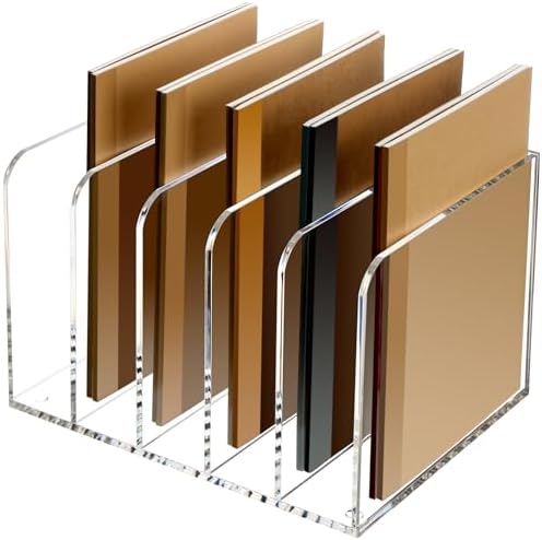SANRUI Acrylic Desk File Organizer, 5 Vertical Compartments Clear ...