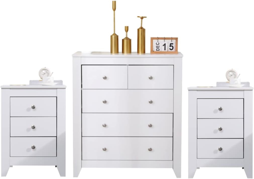HOME MODERN White Chest of Drawers set (2+3 Drawers Chest + 3 Drawers ...