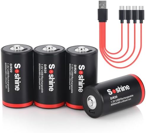 Amazon.com: Soshine Rechargeable Lithium D Batteries with USB 2 in 1 ...