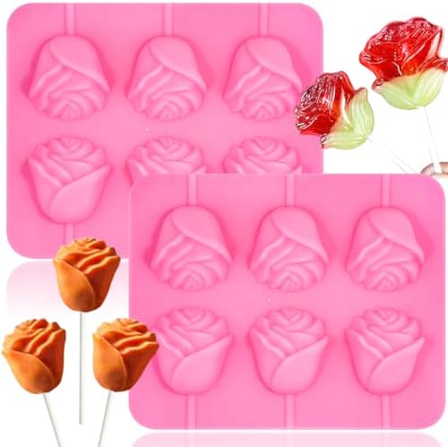 Amazon.com: Webake Rose Lollipop Molds 6 Holes Rose Shaped Silicone ...