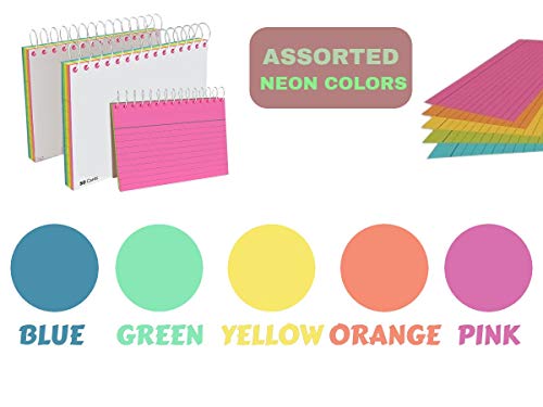Snapklik.com : 1InTheOffice Spiral Index Cards 3x5, Neon Index Cards, Assorted Bright Colors ...