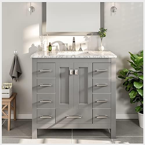 Amazon.com: Eviva Grey Bathroom Vanity with Sink-36 Inch Modern Solid Wood Vanity Set-Floor ...
