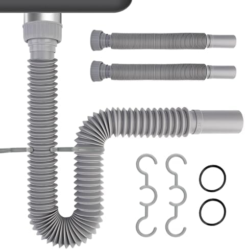 2 Pack Sink Drain Pipe, with 2 S-hooks, Expandable 11"-34.5" P Trap ...