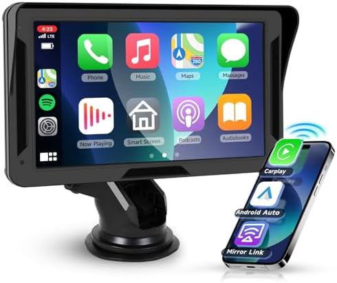 7 inch Double Din CarPlay Car Stereo with Car Play and Android Auto ...