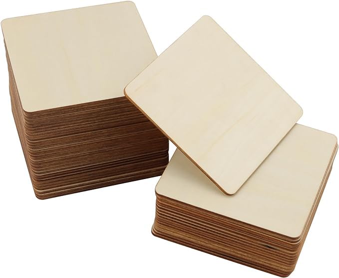 Huckwood 4 Pieces 6 x 6 Inches Unfinished Squares Blank Wooden Square ...
