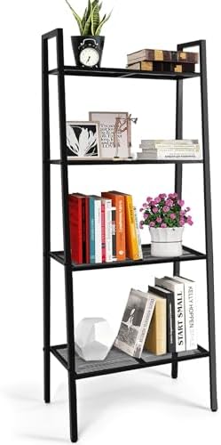 Amazon.com: AuFox 4-Tier Metal Ladder Shelf, Black Ladder Bookshelf ...
