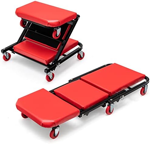 COSTWAY 2-in-1 Folding Car Creeper and Seat, 37Inch/40Inch Padded ...
