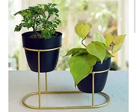 Yellow Table Metal Double Pot with Stand - Metal Pot for Plants and ...