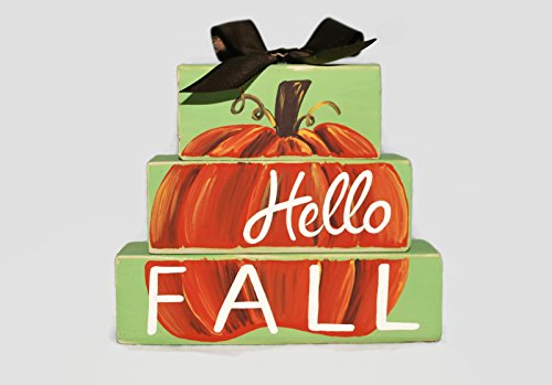 Amazon.com: Hello Fall Pumpkin WoodenBlock Shelf Sitter Stack : Home ...