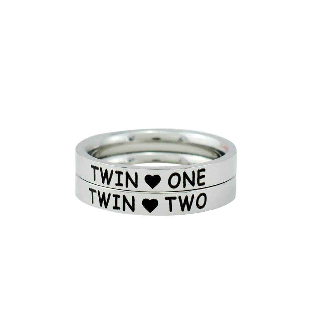 Amazon.com: Twin One, Twin Two - Stainless Steel Band Ring Set of 2 ...