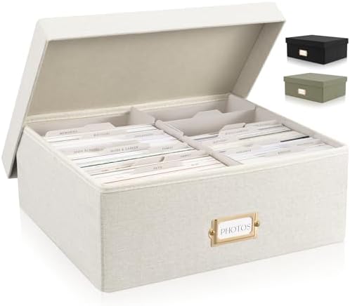 ZICOTO Modern Decorative Photo Storage Box - Collapsible Linen Photo ...