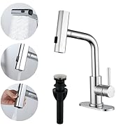 TRIPHIL Waterfall Bathroom Faucets with 3 Mode Pull Down Sprayer,Single ...