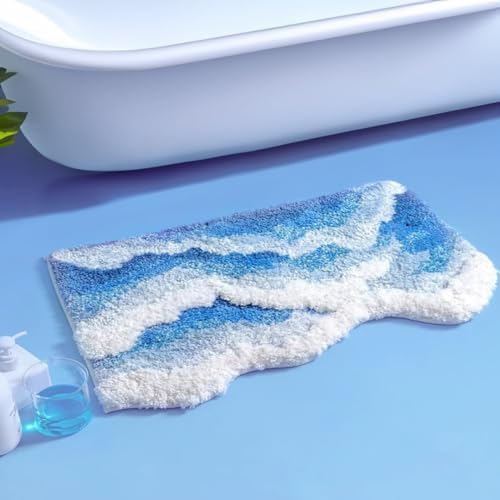Amazon.com: Tinideya 2 Pcs Wave Rug Blue Ocean Rug 3D Aesthetic Plush ...