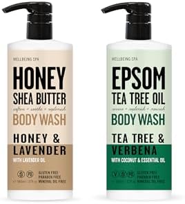 Amazon.com : Wellbeing Spa Honey Shea Butter & Tea Tree Oil Body Washes ...
