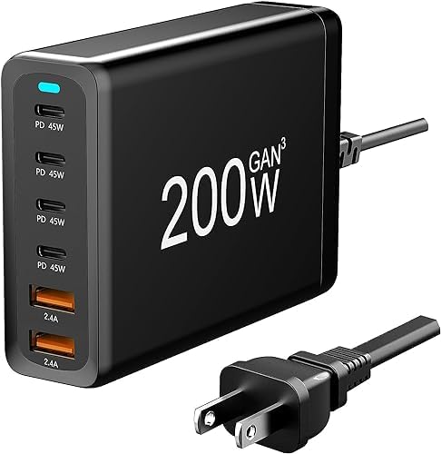 Amazon.com: 200W USB C Charger Block, GaN III 6-Port USB C Fast Charging Station PPS PD 45W ...