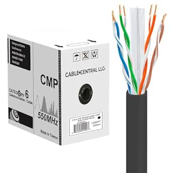 Amazon.com: Cable Central LLC Bulk Cat6 Cable 1000ft, Black, Solid 4 ...