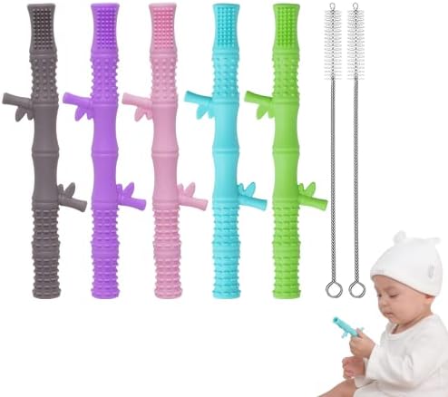 Amazon.com : Hollow Teether Tubes, 5 Pack Chew Straw Toy with 2 Brushes ...