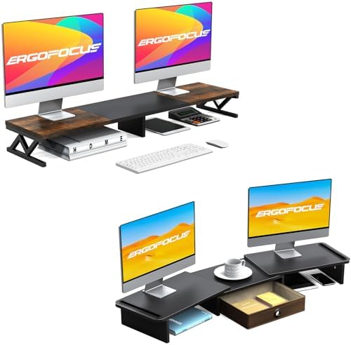 Amazon.com: ErgoFocus Large Wood Monitor Riser for 2 Monitors + Dual ...