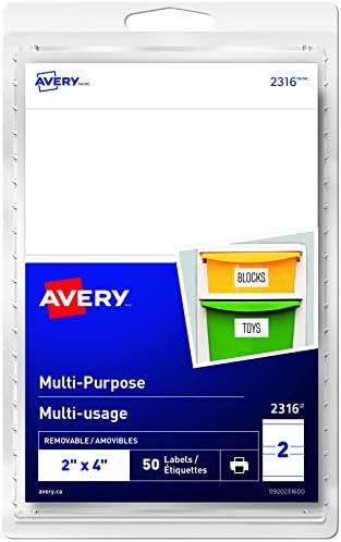 Avery Multi-Purpose Removable Labels for Storage Boxes, 4" X 2", 50 ...