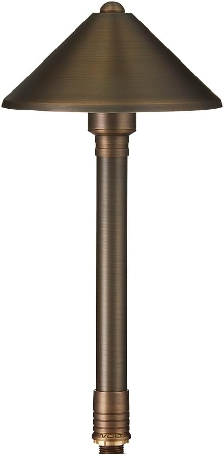 VOLT Conehead 12V Brass Mini Path Light (7" Shade, 15" Tall) with 3W ...