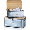 Amazon.com: Tandefio 2 Pcs Metal Storage Box with Wooden Lid Rustic ...